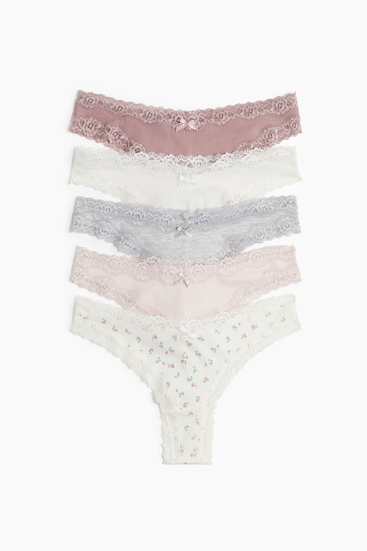 5-pack truse brazilian i bomull og blonde - Hvit/Rosa blomstret ...