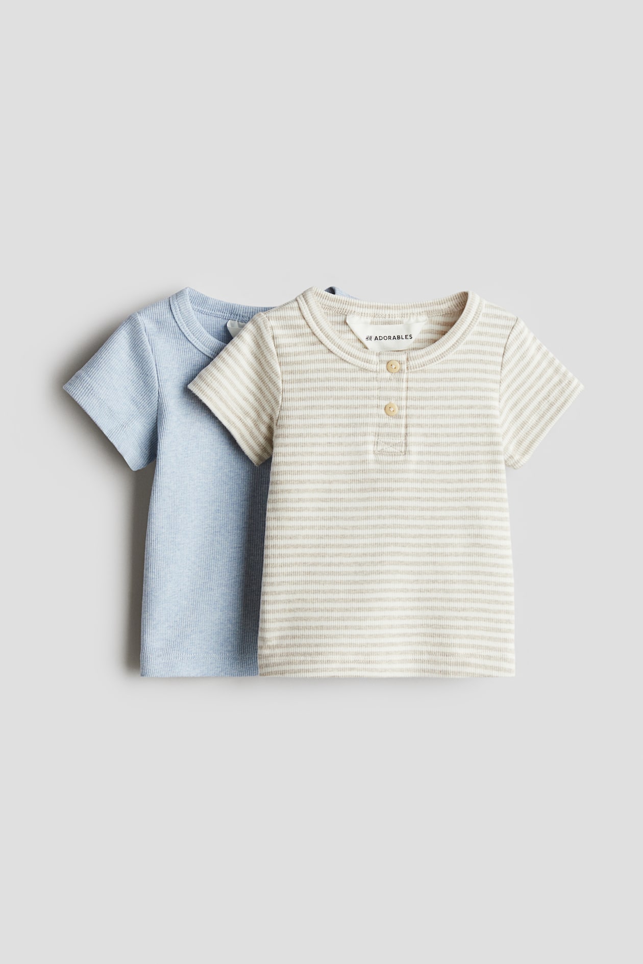 Lot de 2 T-shirts en coton avec col tunisien - Bleu clair/rayé - ENFANT | H&M FR