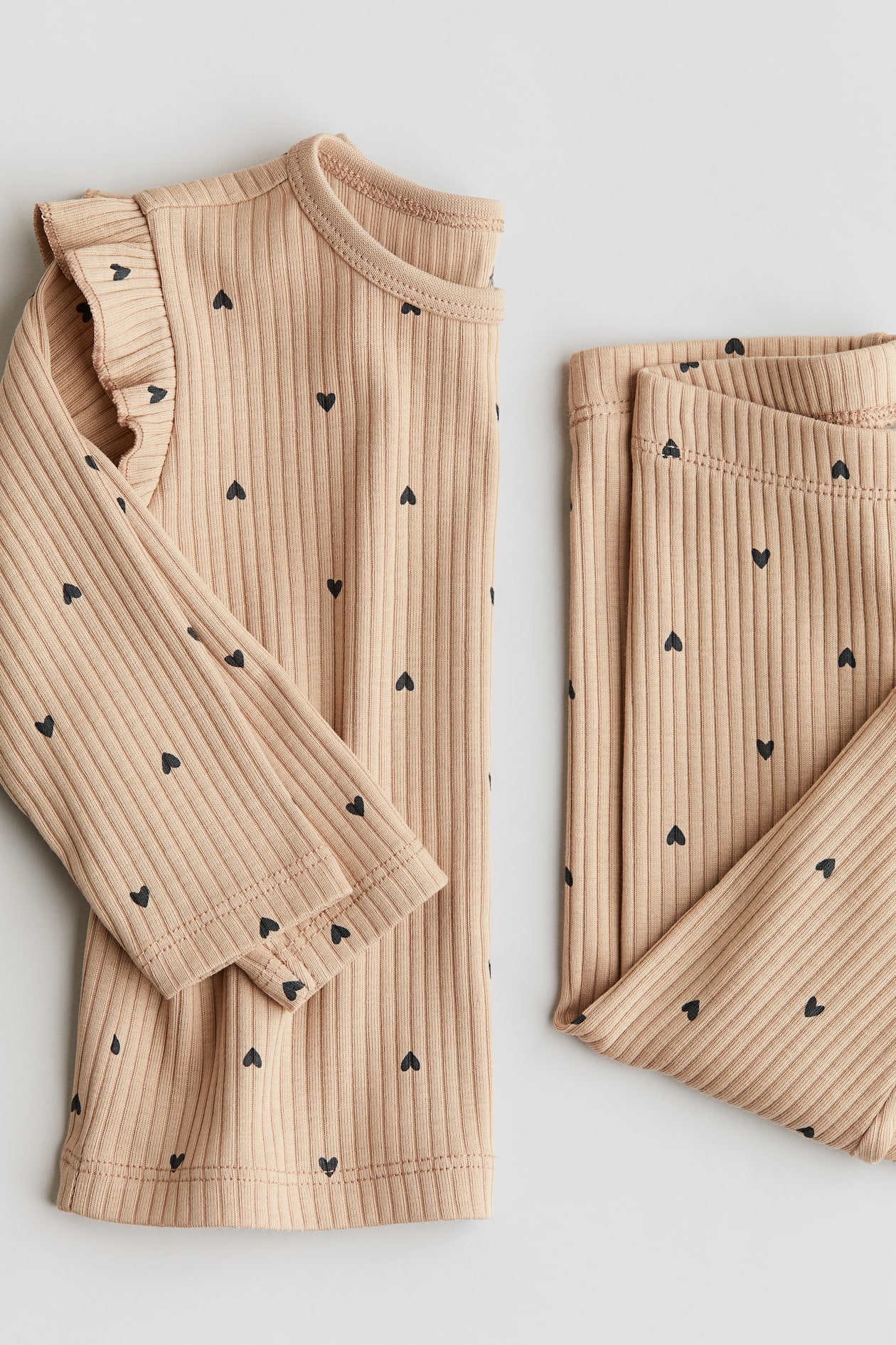 Ribbed Cotton Set - Beige/hearts - Kids | H&M US