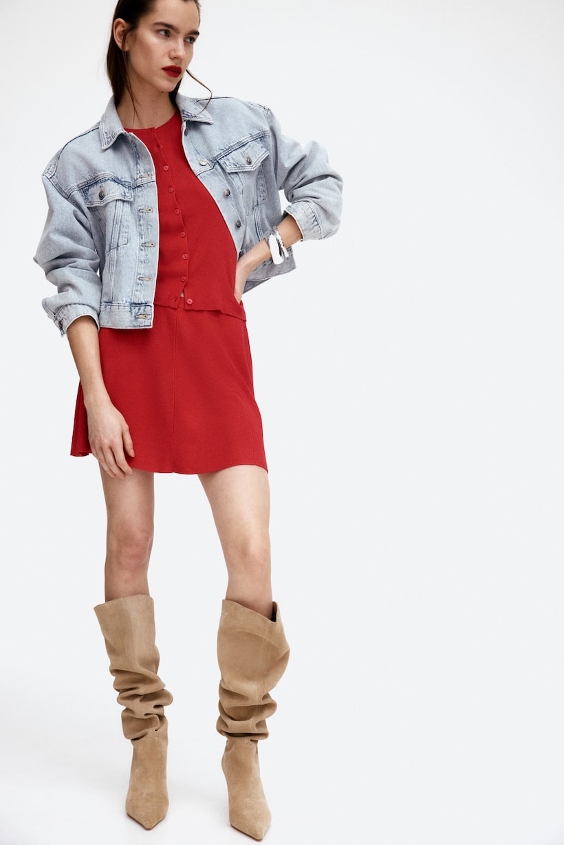 Short-Sleeved Fine-Knit Cardigan - Red - Ladies | H&M US