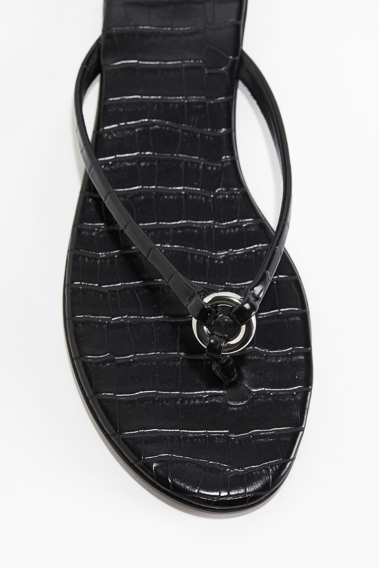 Chancletas con anilla decorativa - Negro/Efecto piel de cocodrilo ...