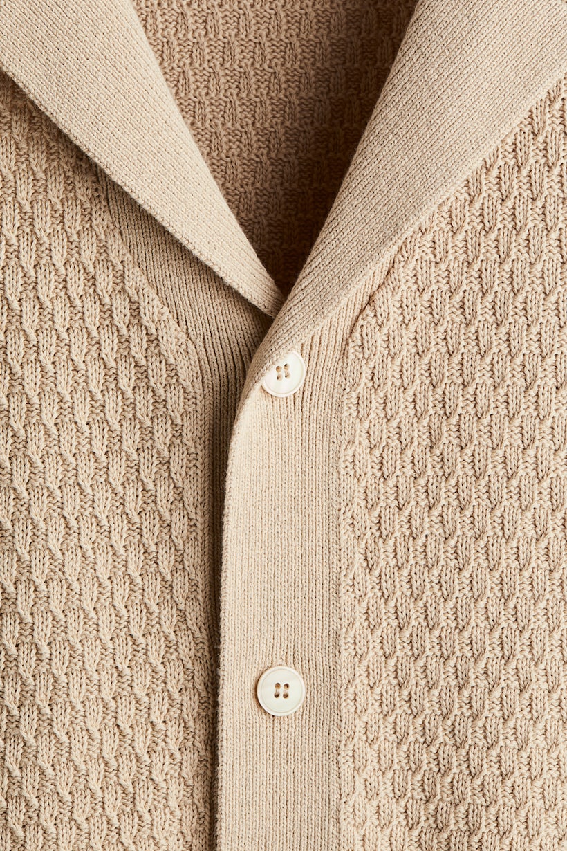 Regular-Fit Textured-Knit Resort Shirt - Beige - Men | H&M US
