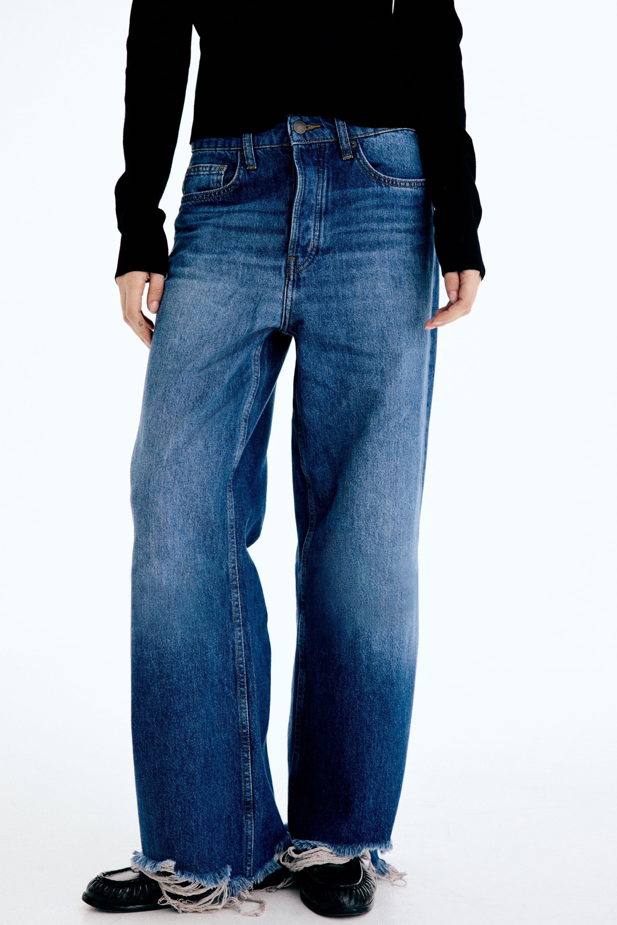 Women's Dark denim blue Wide High Waist Ankle Jeans | H&M US