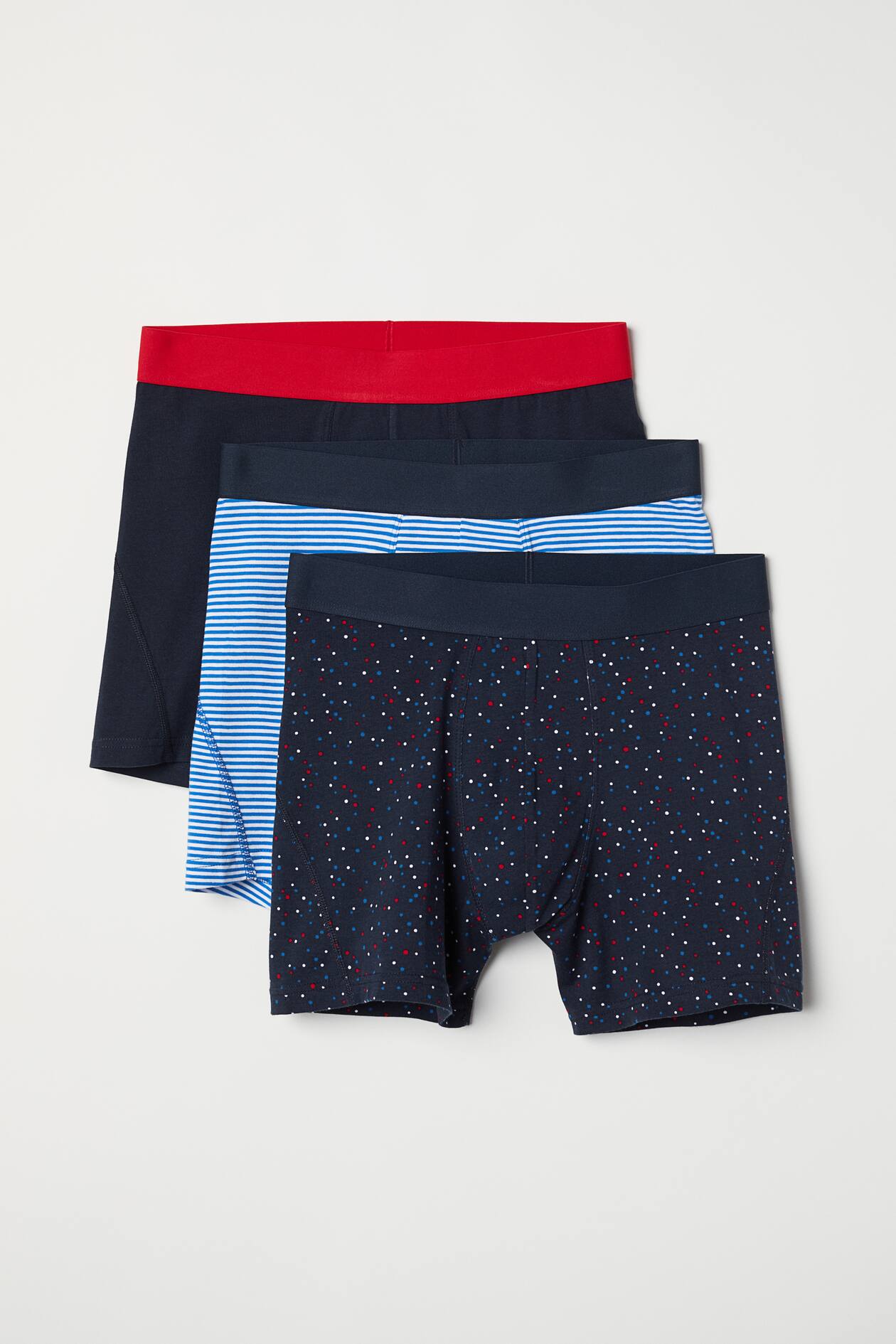 Boxers mi-longs, lot de 3 - Bleu foncé/motif - HOMME | H&M FR