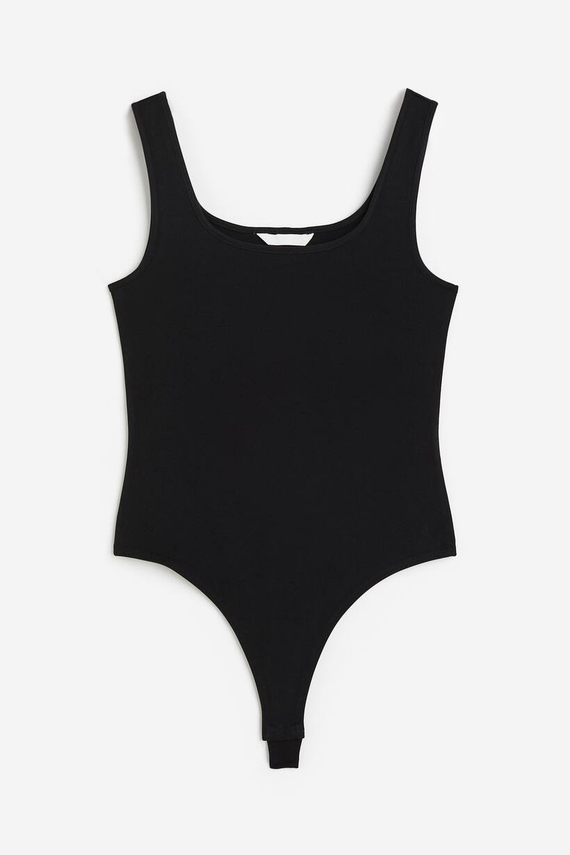 Square-neck thong body - Square neckline - Sleeveless - Black - Ladies ...
