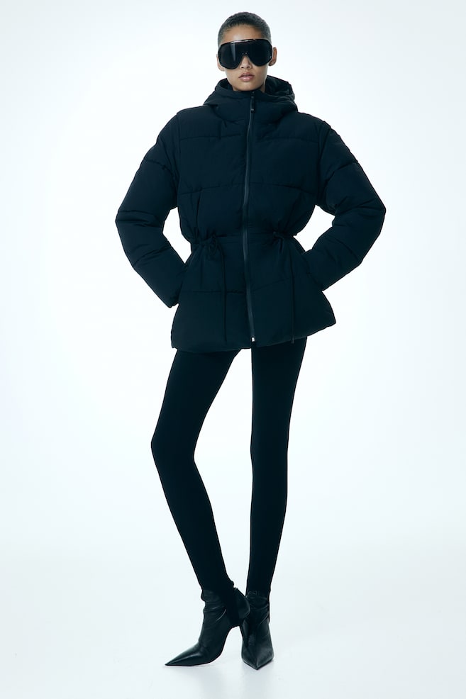 Oversized Drawstring-Waist Puffer Jacket - Black - Ladies | H&M US