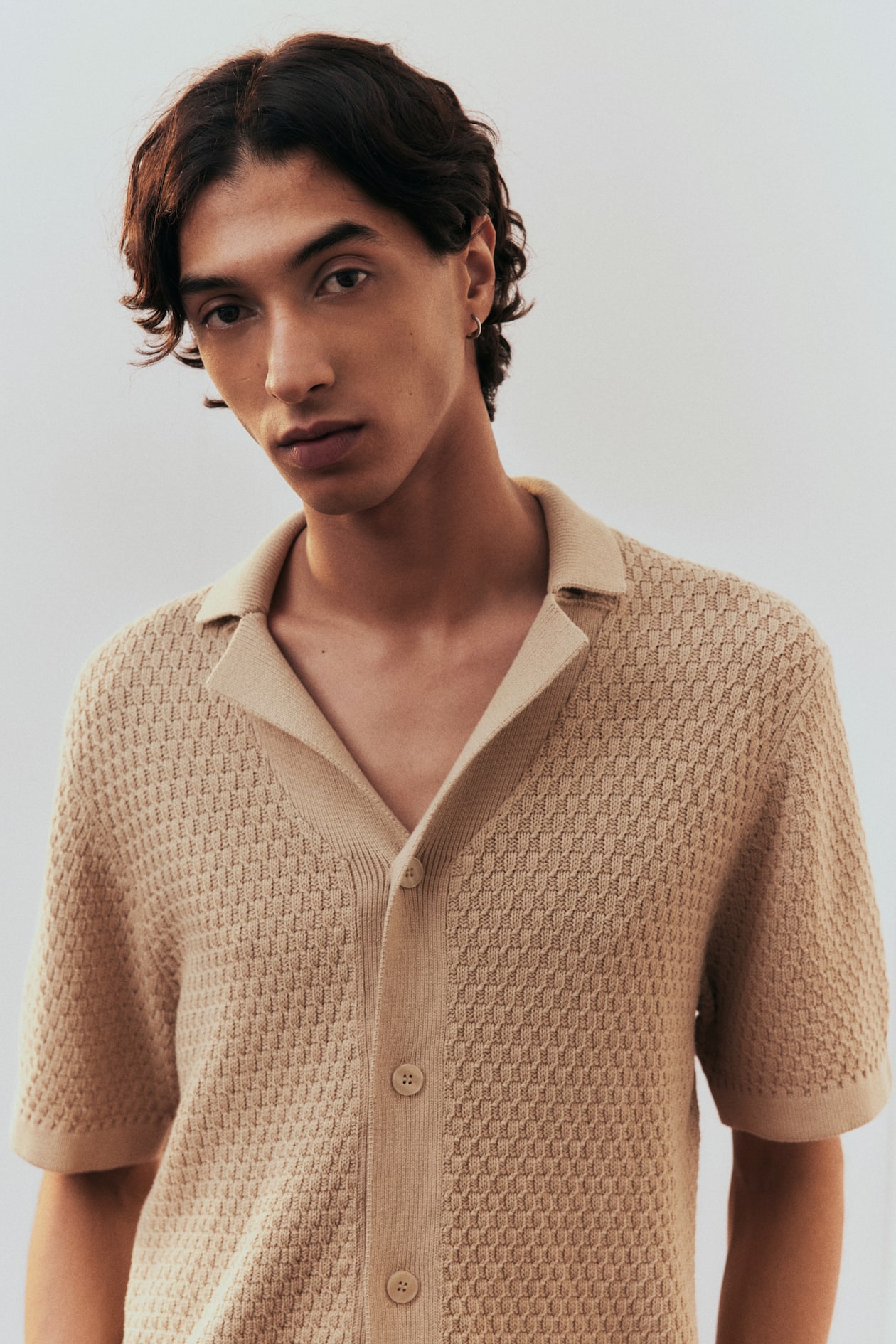 Regular-Fit Textured-Knit Resort Shirt - Beige - Men | H&M US