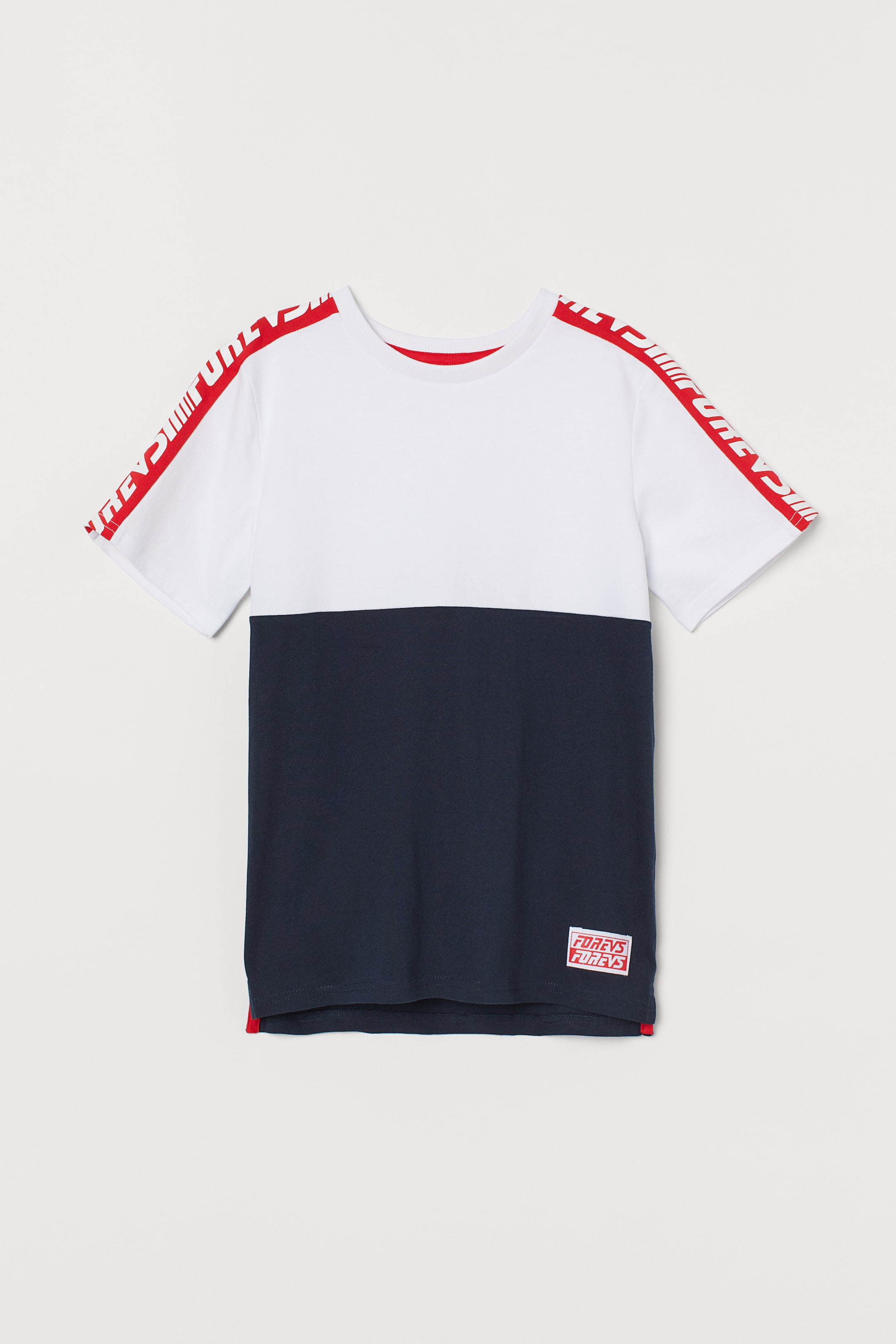 Block-coloured T-shirt - White/Navy blue - Kids | H&M HK