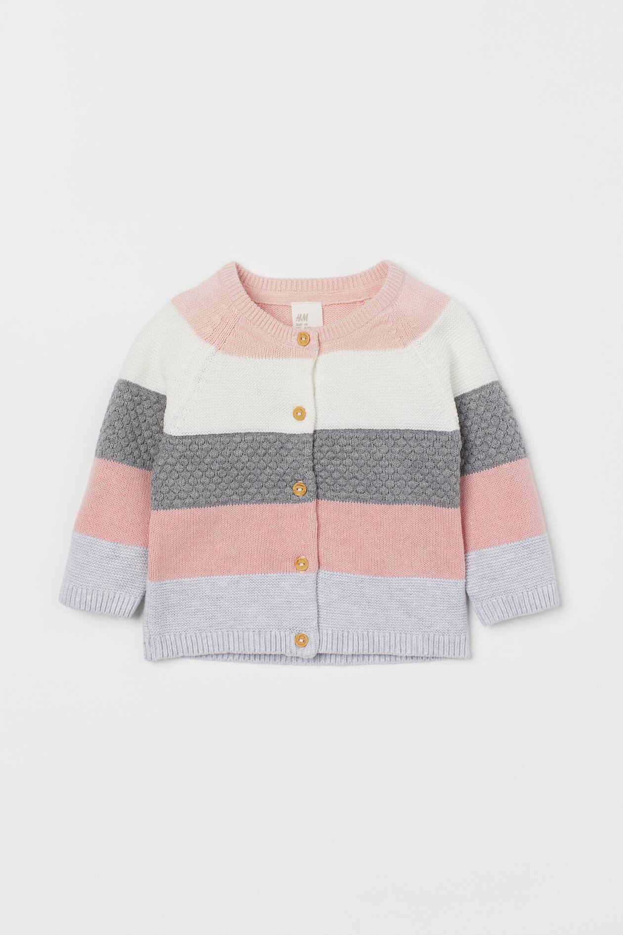 Blokkfarget cardigan i bomull - Rundhalset - Langt erme - Pudderrosa ...