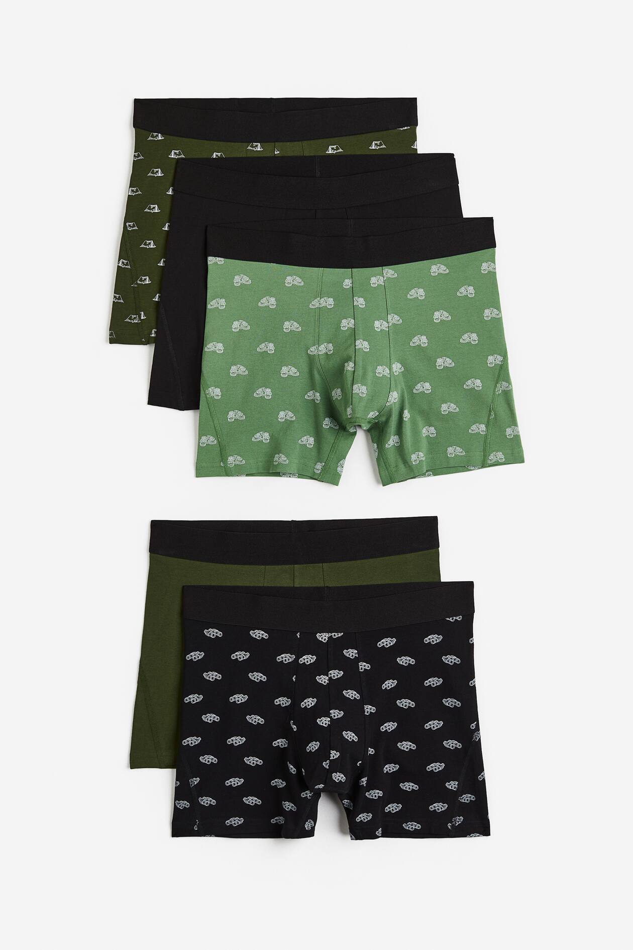 Lot de 5 boxers Lycra® mi-longs - Vert kaki/jumelles - HOMME | H&M FR