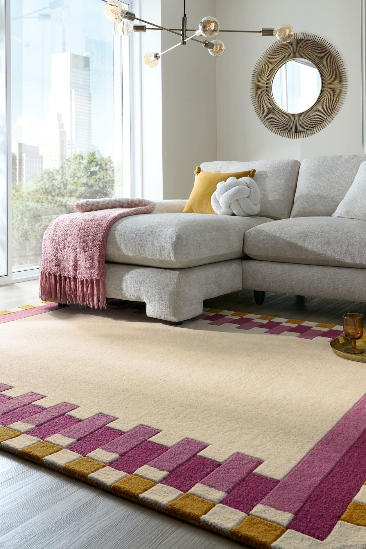 Kai Wool Border Rug - Pink/yellow - Flair Rugs - HOME | H&M BE