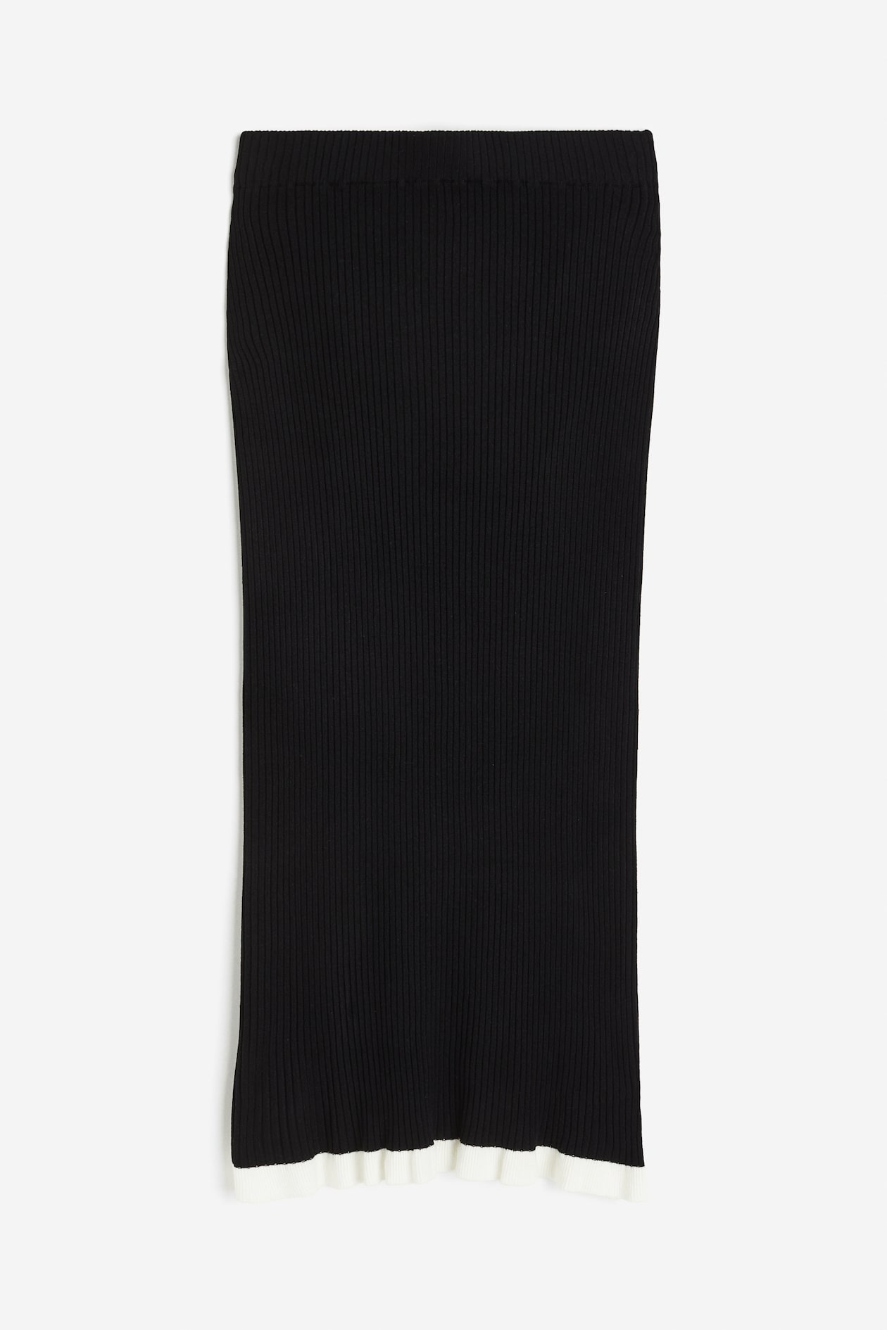 Frill-trimmed rib-knit pencil skirt - Black - Ladies | H&M GB