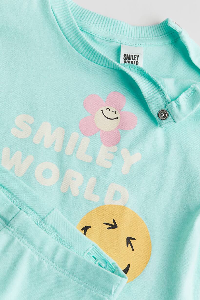 Turquoise/SmileyWorld® 2-piece Jersey Set for kids - Regular | H&M CA