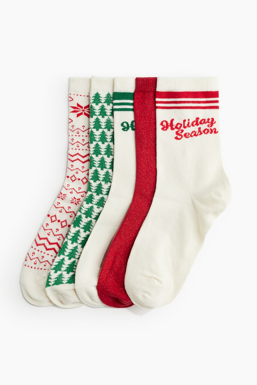 5-pack Socks - White/Holiday Season - Ladies | H&M US