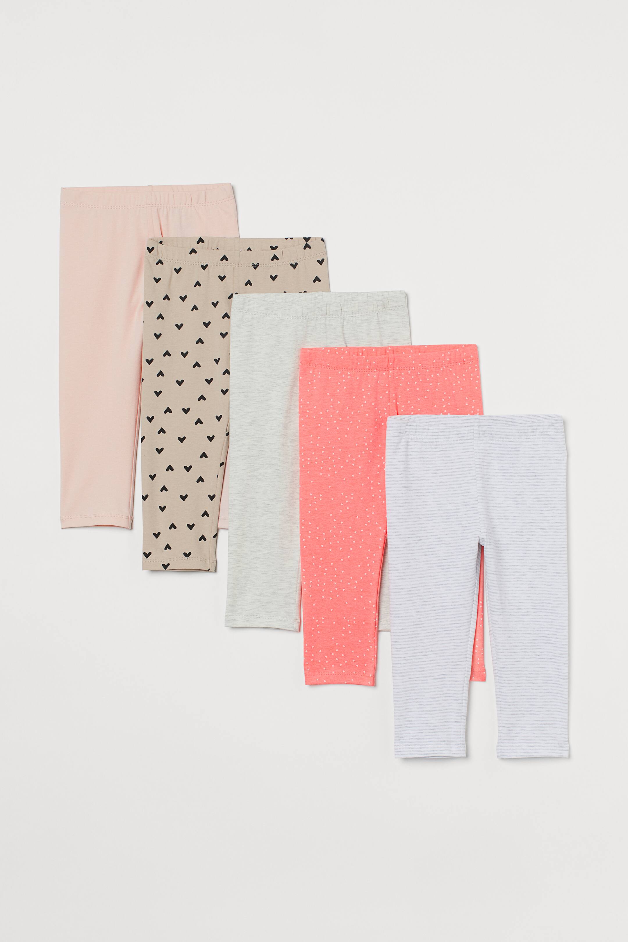 Pet pari pamučnih kapri helanki - Light coral/Hearts - Kids | H&M RS