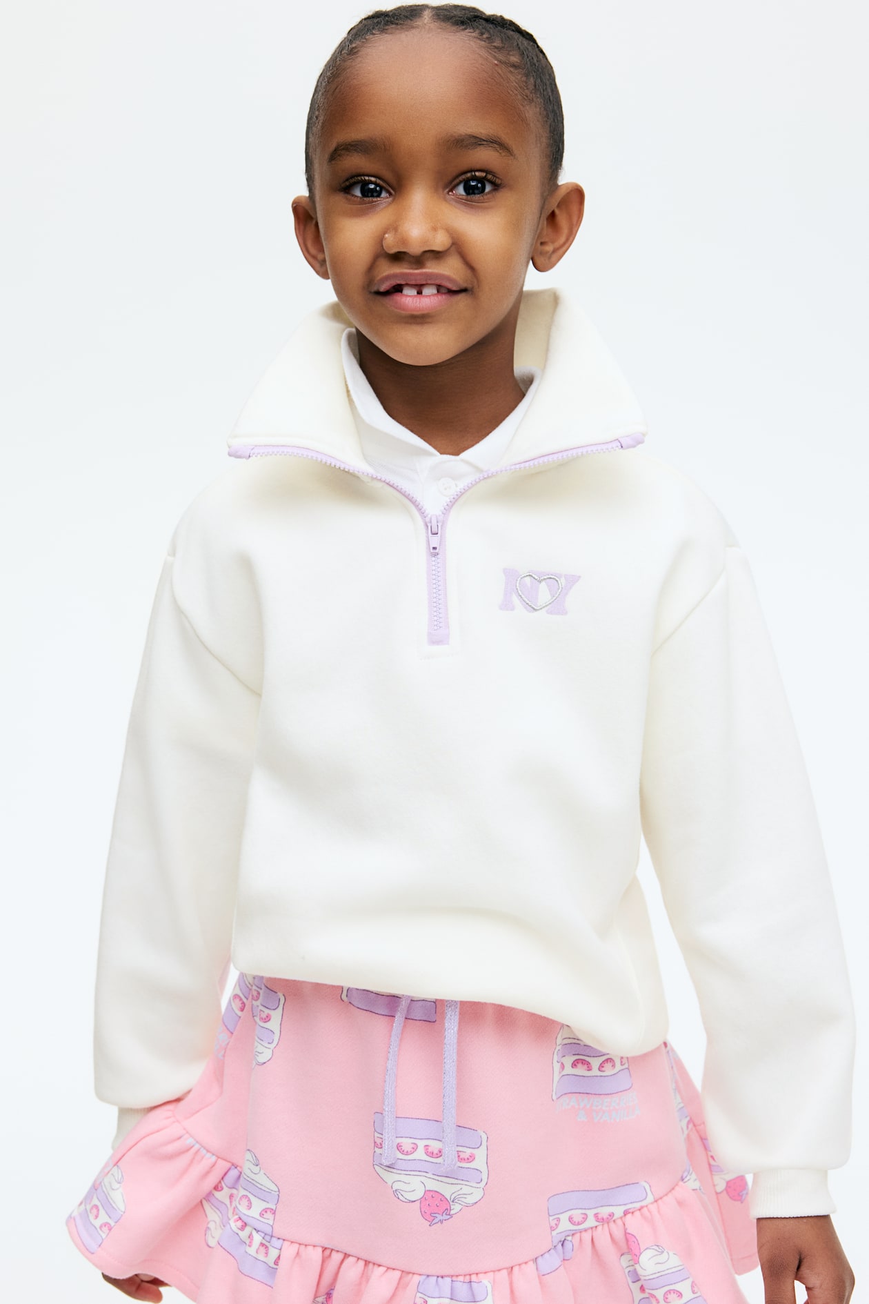 סווטשירט עם רוכסן בחלק העליון - לבן/NY - Kids | H&M IL