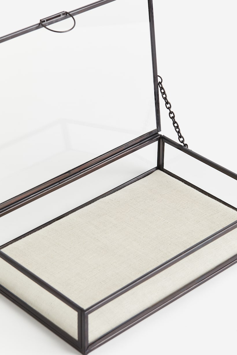Large Glass Storage Box - Dark gray/clear glass/beige - Home All | H&M US
