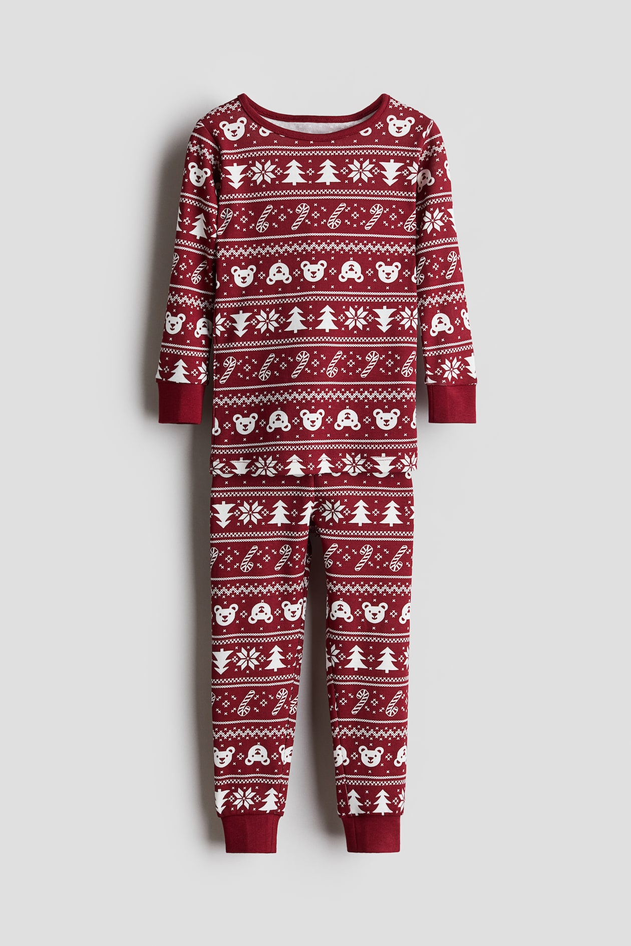 Snug Fit Cotton Jersey Pajamas - Dark red/patterned - Kids | H&M US