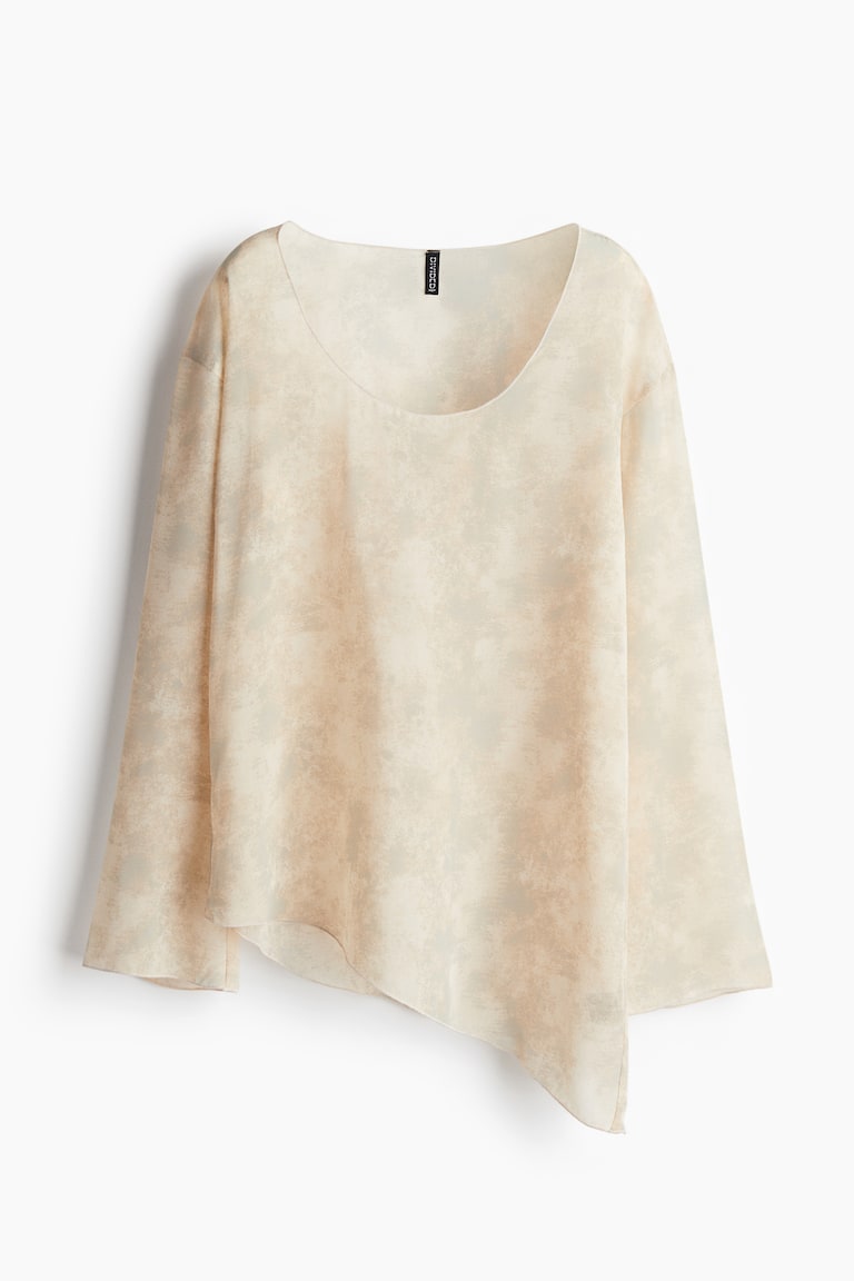 Asymmetric-hem chiffon top - Light beige/Patterned - Ladies | H&M GB