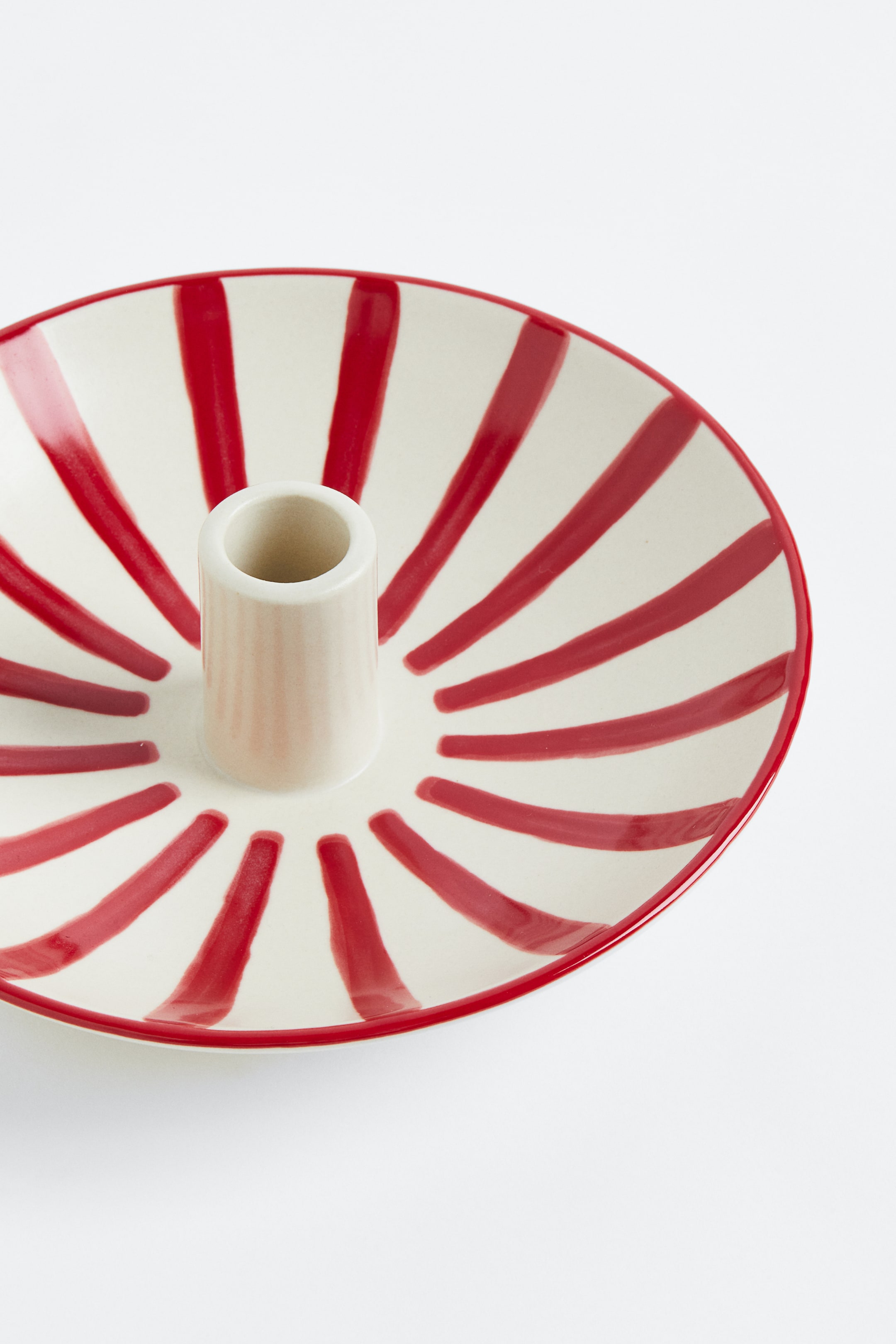 Stoneware candle holder - Dark red/Striped - Home All | H&M IE