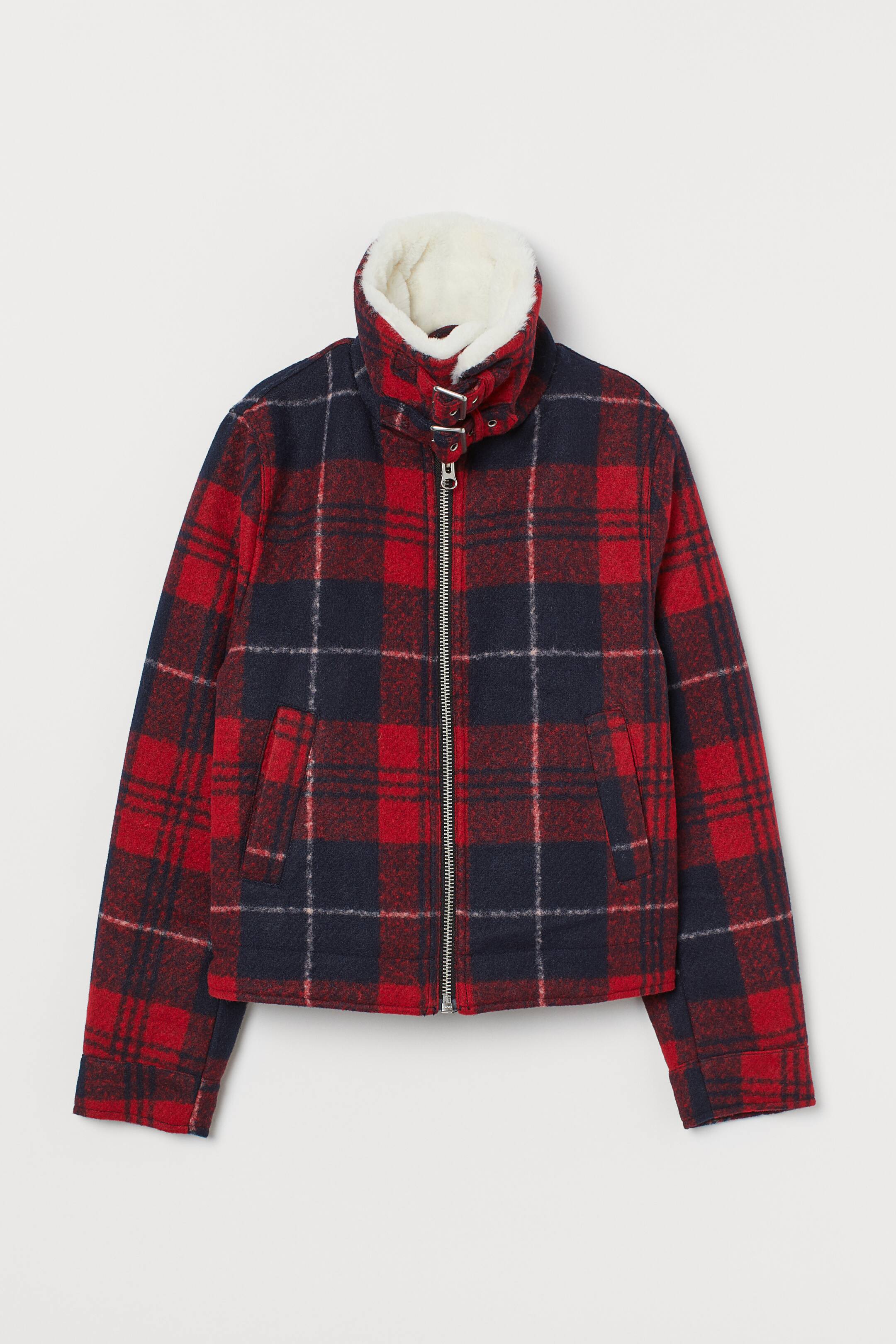 Felted Jacket - Red/checked - Ladies | H&M CA