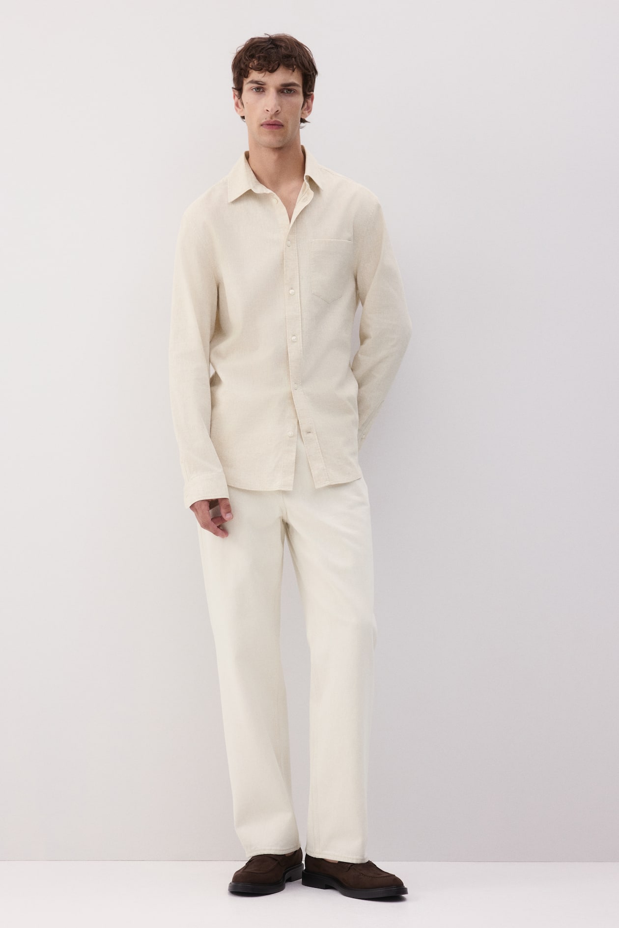 Regular Fit Linen-blend shirt - Light beige - Men | H&M IN