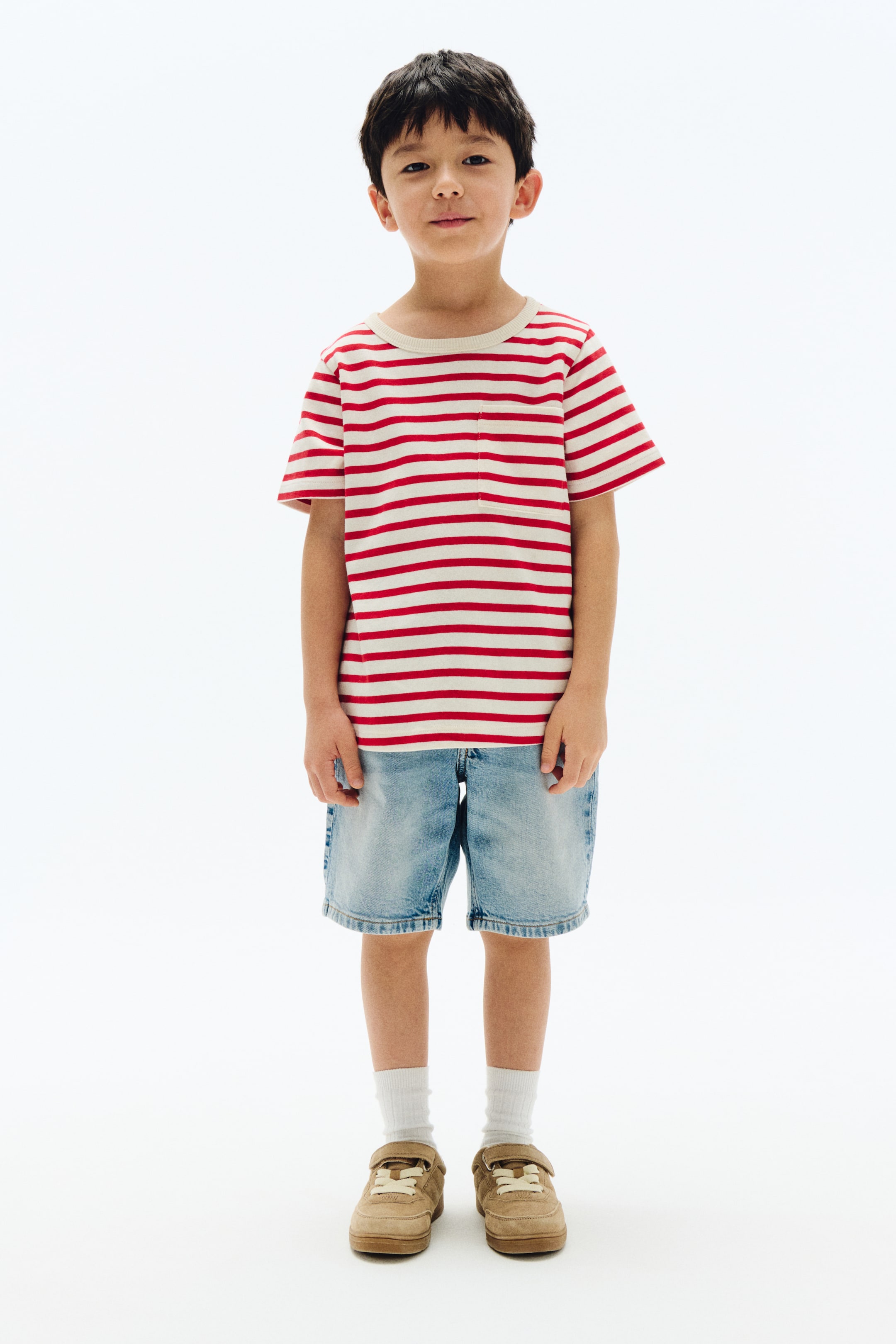 Pocket-detail T-shirt - White/Red striped - Kids | H&M HK