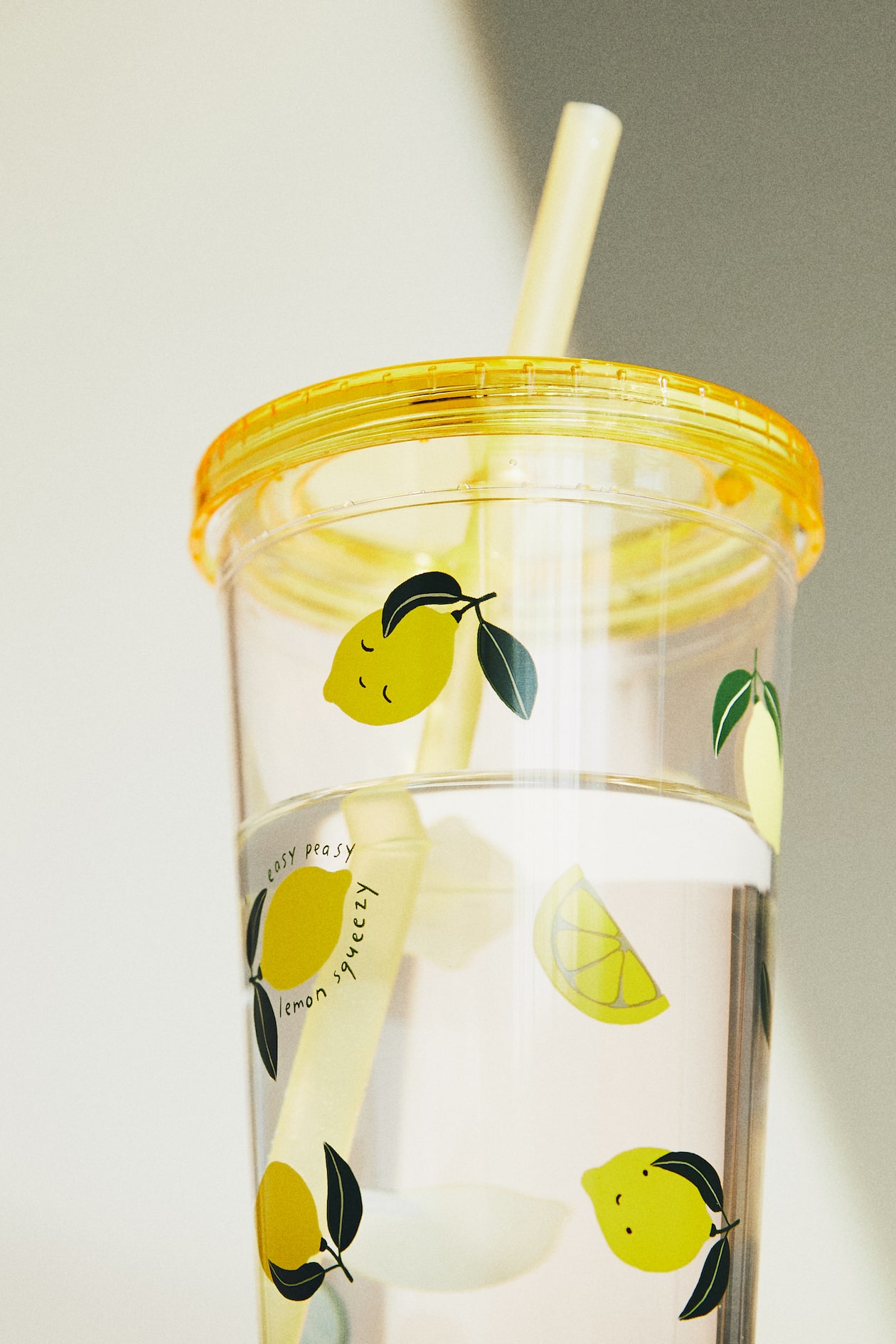 Yellow/lemons Patterned Plastic Mug with Straw at H&M Home | H&M US