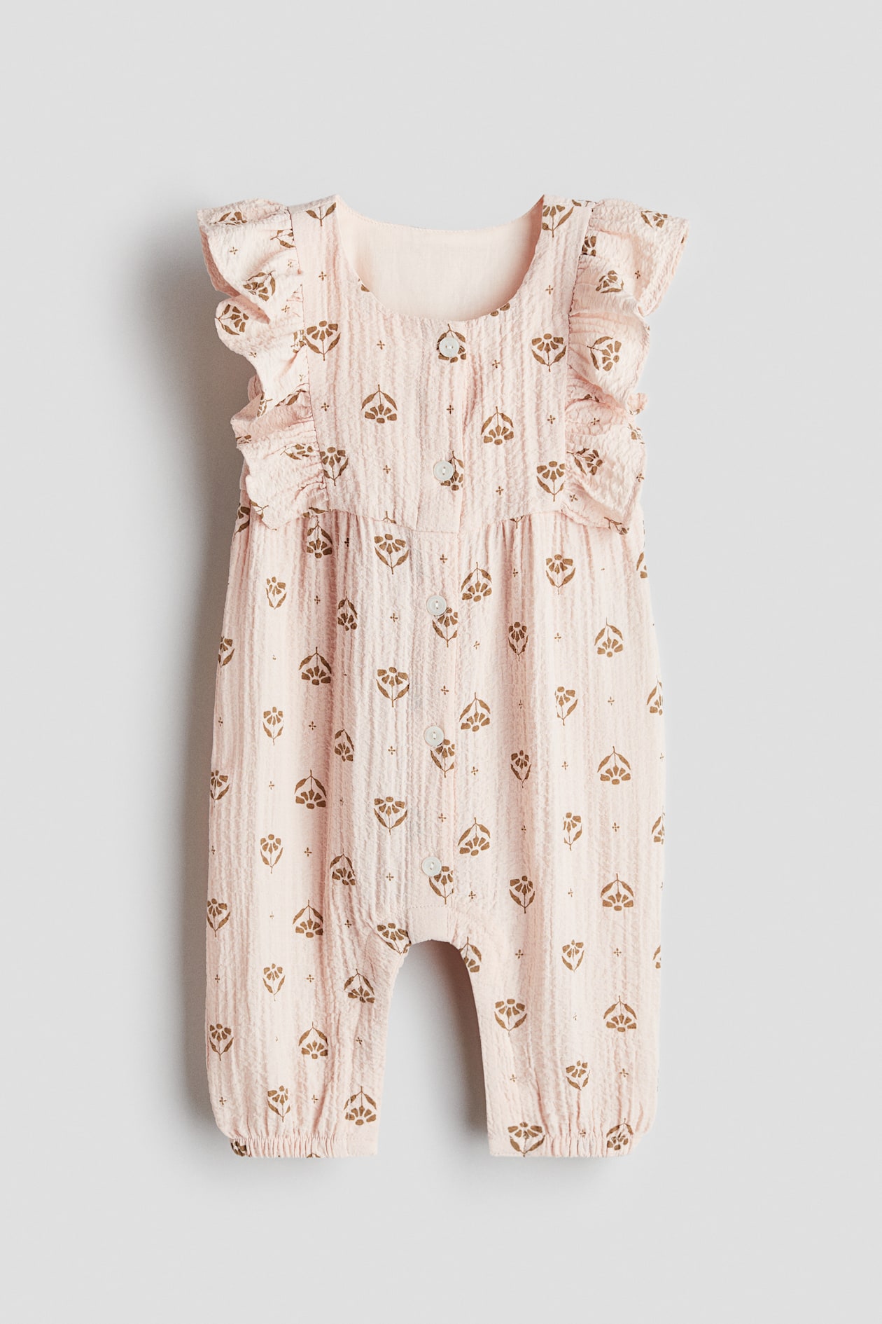 Frilled muslin romper suit - Peach pink/Floral - Kids | H&M GB