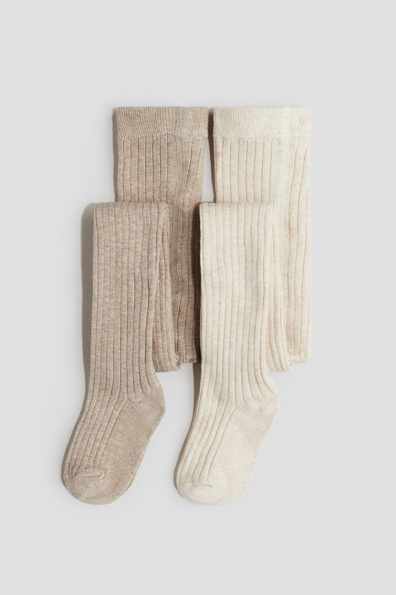 Lot de 2 collants en tricot côtelé - Beige clair/beige - Kids | H&M CA