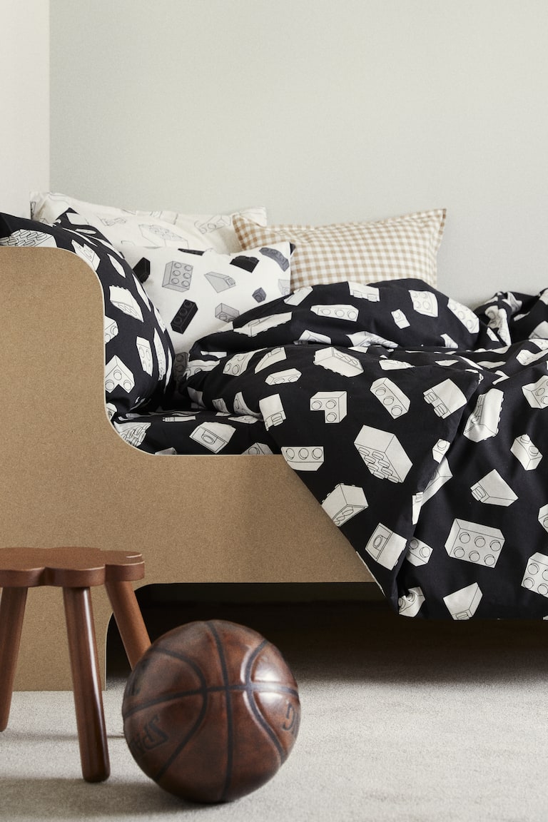 Black/LEGO Patterned Cotton Duvet Cover Set at H&M Home | H&M US
