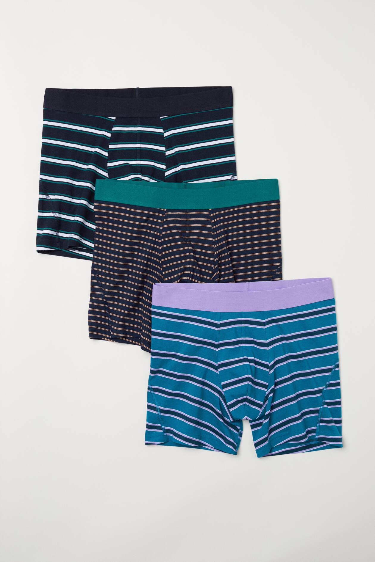 Boxers mi-longs, lot de 3 - Bleu foncé/rayé - HOMME | H&M FR