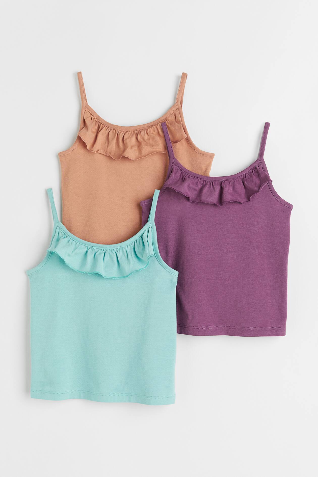 Turquoise/Purple/Light brown 3-pack cotton strappy tops for kids | H&M IN