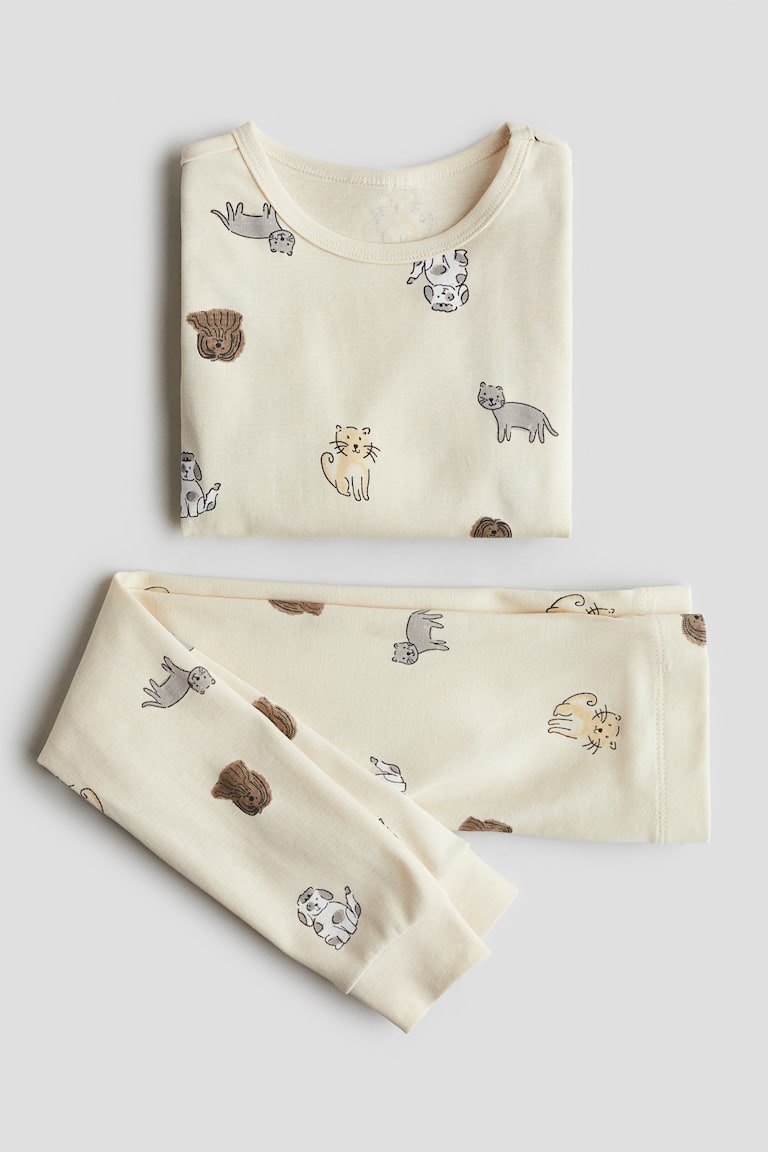 Light beige/dogs Snug-Fit Printed Cotton Pajamas for kids | H&M US