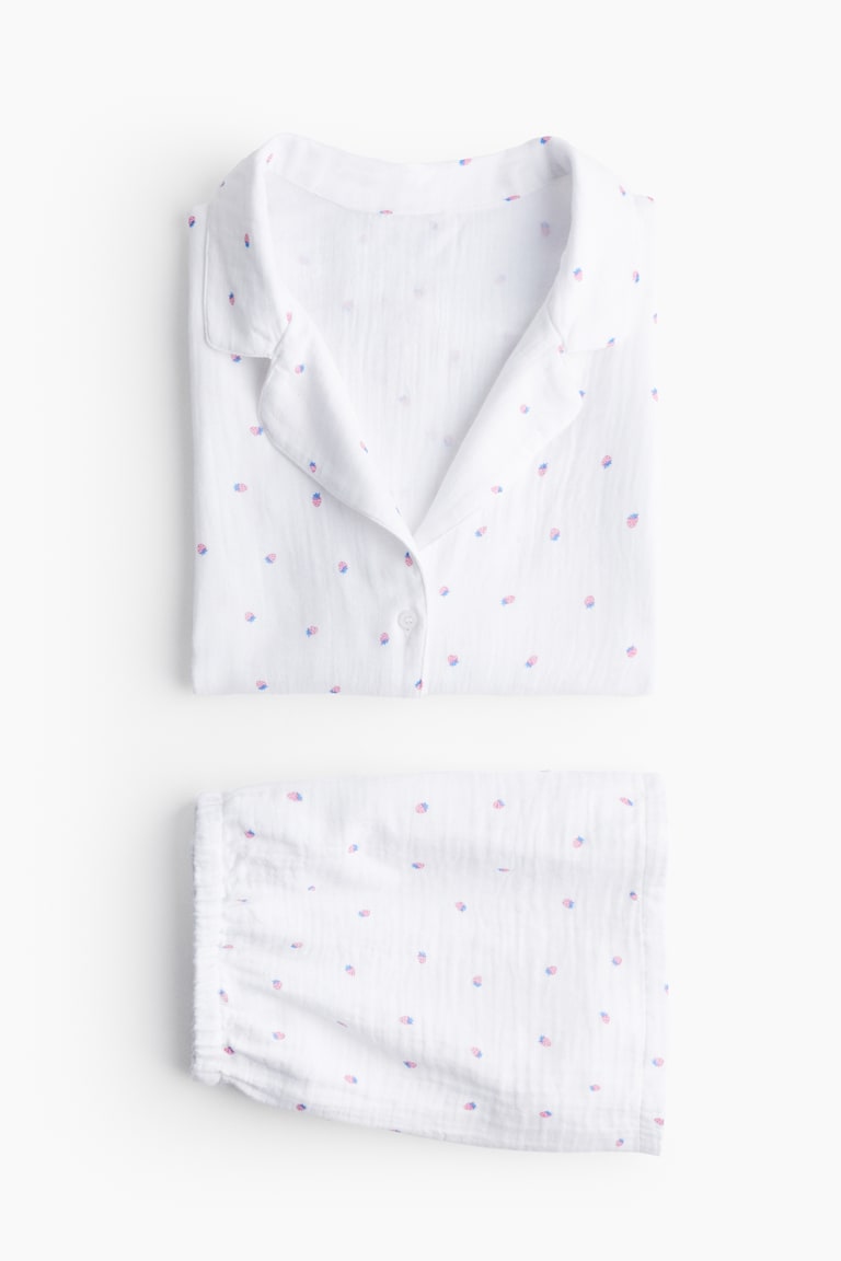 Muslin Pajamas - Short sleeve - Regular length - White/strawberries ...