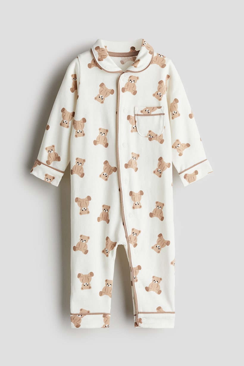 Pajama Jumpsuit with Collar - Cream/teddy bears - Kids | H&M US