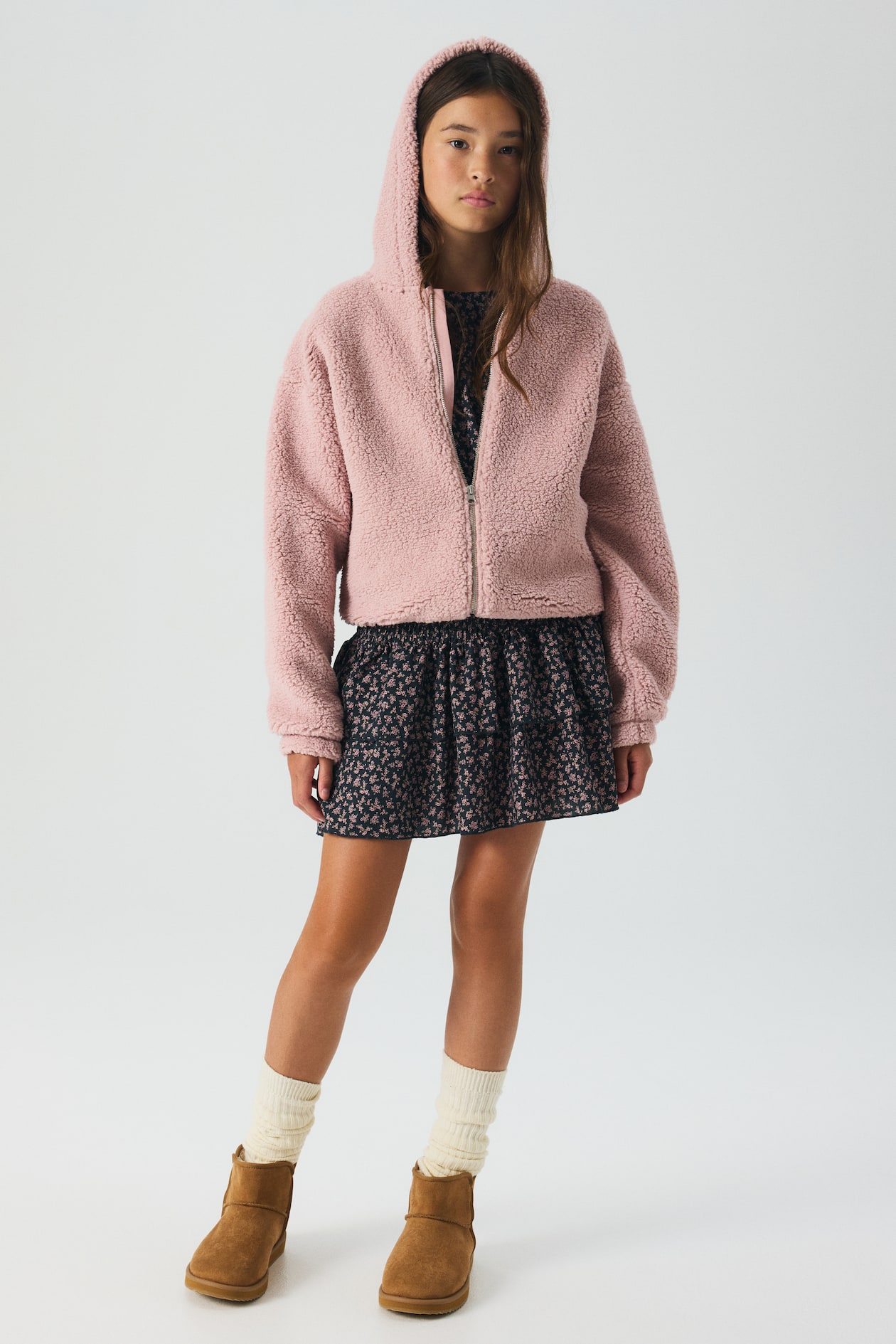 Veste à capuchon en polar à fermeture éclair - Rose ancien - ENFANT | H ...