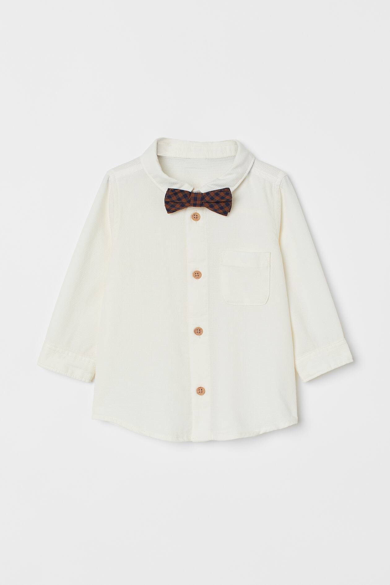 Hemd mit Fliege - Langarm - Normale Länge - Naturweiß - Kids | H&M AT