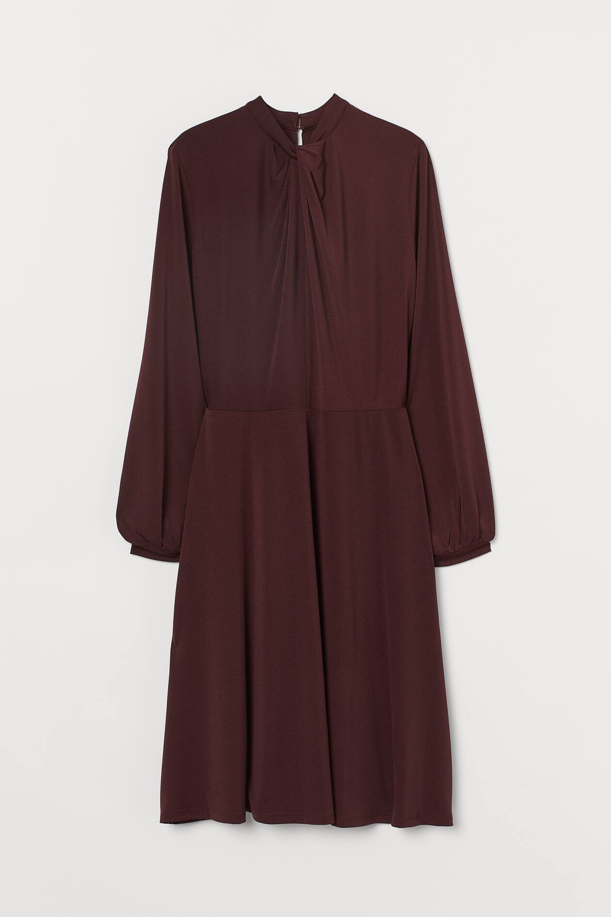 Knielanges Kleid - Rundausschnitt - Langarm - Weinrot - Ladies | H&M AT