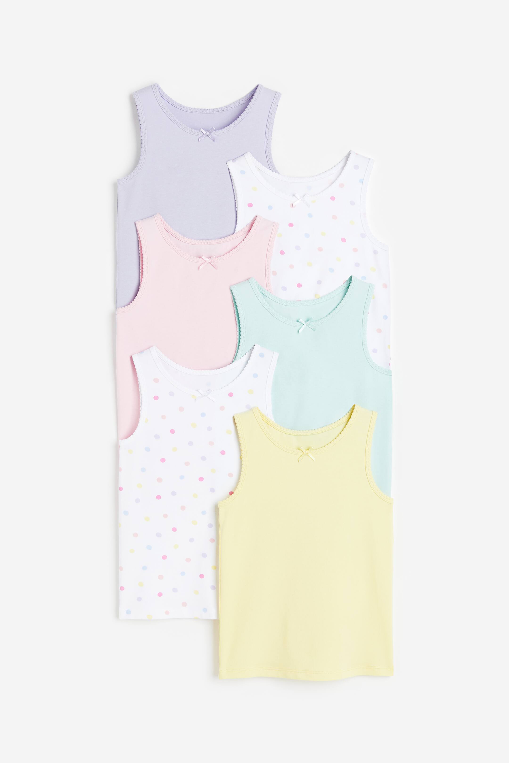 Mint green/Spotted 6-pack picot-trimmed vest tops for kids | H&M HK