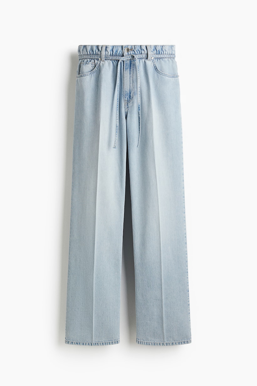 Women's Pale denim blue Paper-Bag Jeans with Belt | H&M US