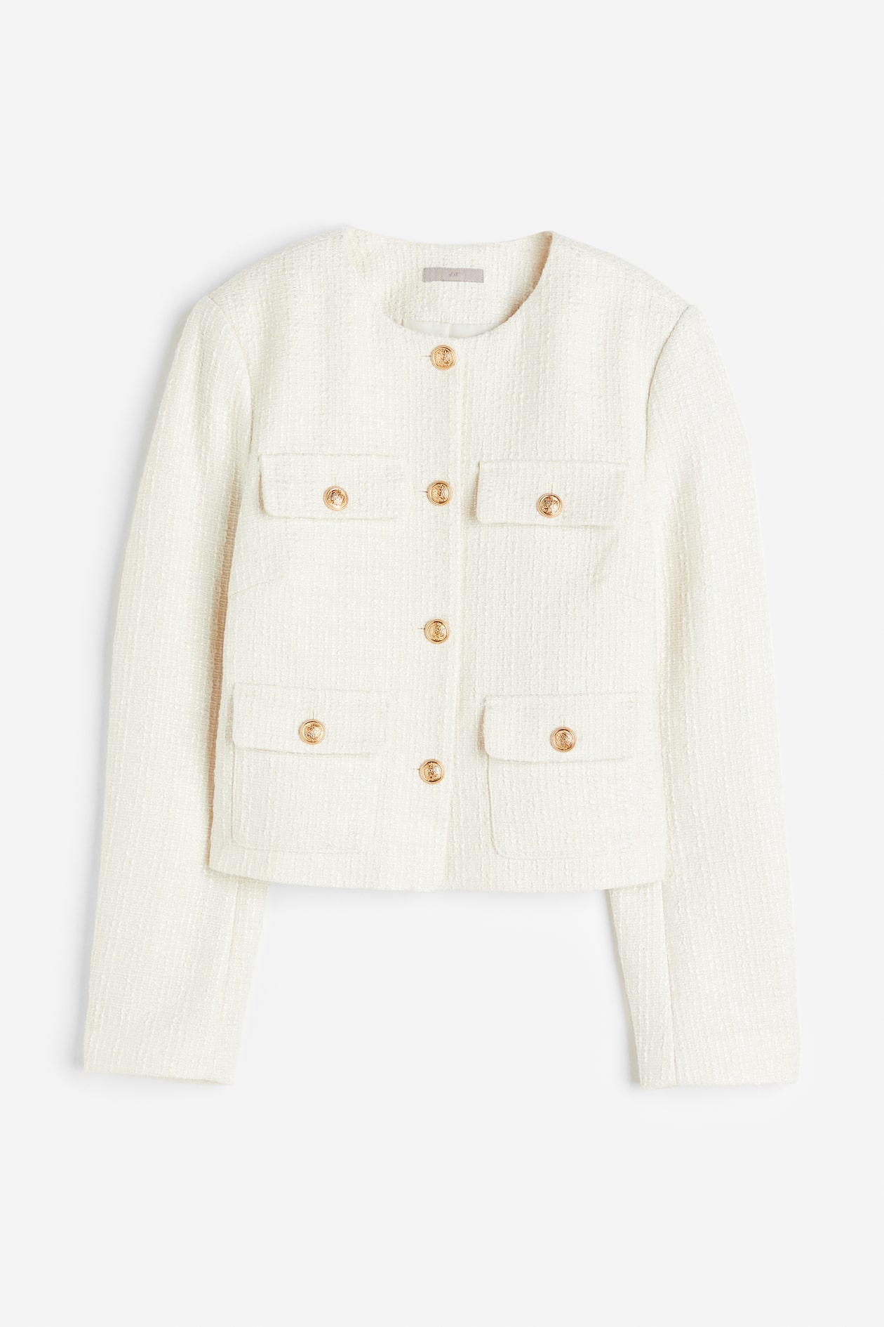 Textured-weave jacket - Round neck - Long sleeve - Cream - Ladies | H&M IE