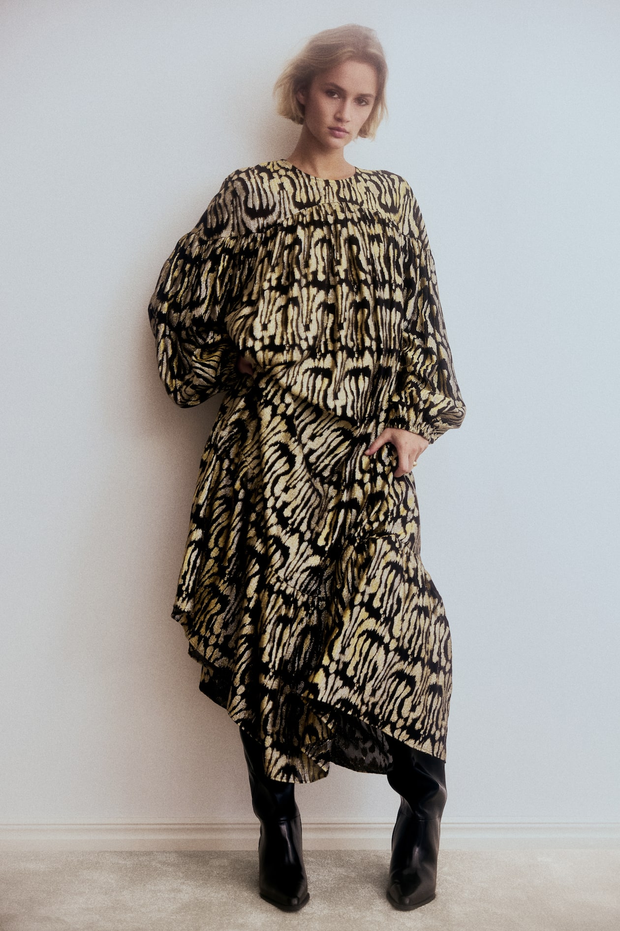Women's Navy blue/Gold-coloured Jacquard-weave dress | H&M GB