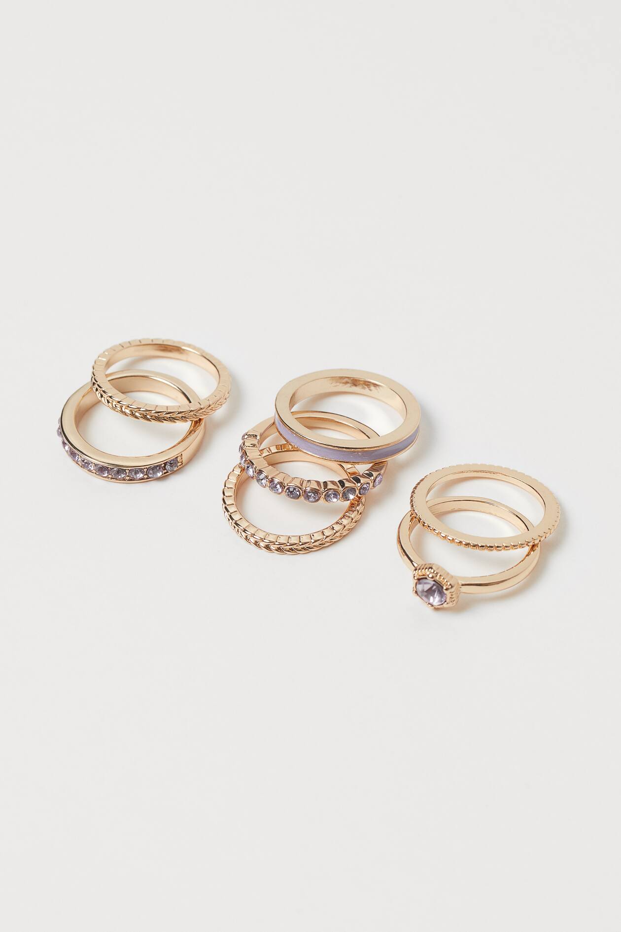 7-pack rings - Gold-coloured/Light pink - Ladies | H&M GB