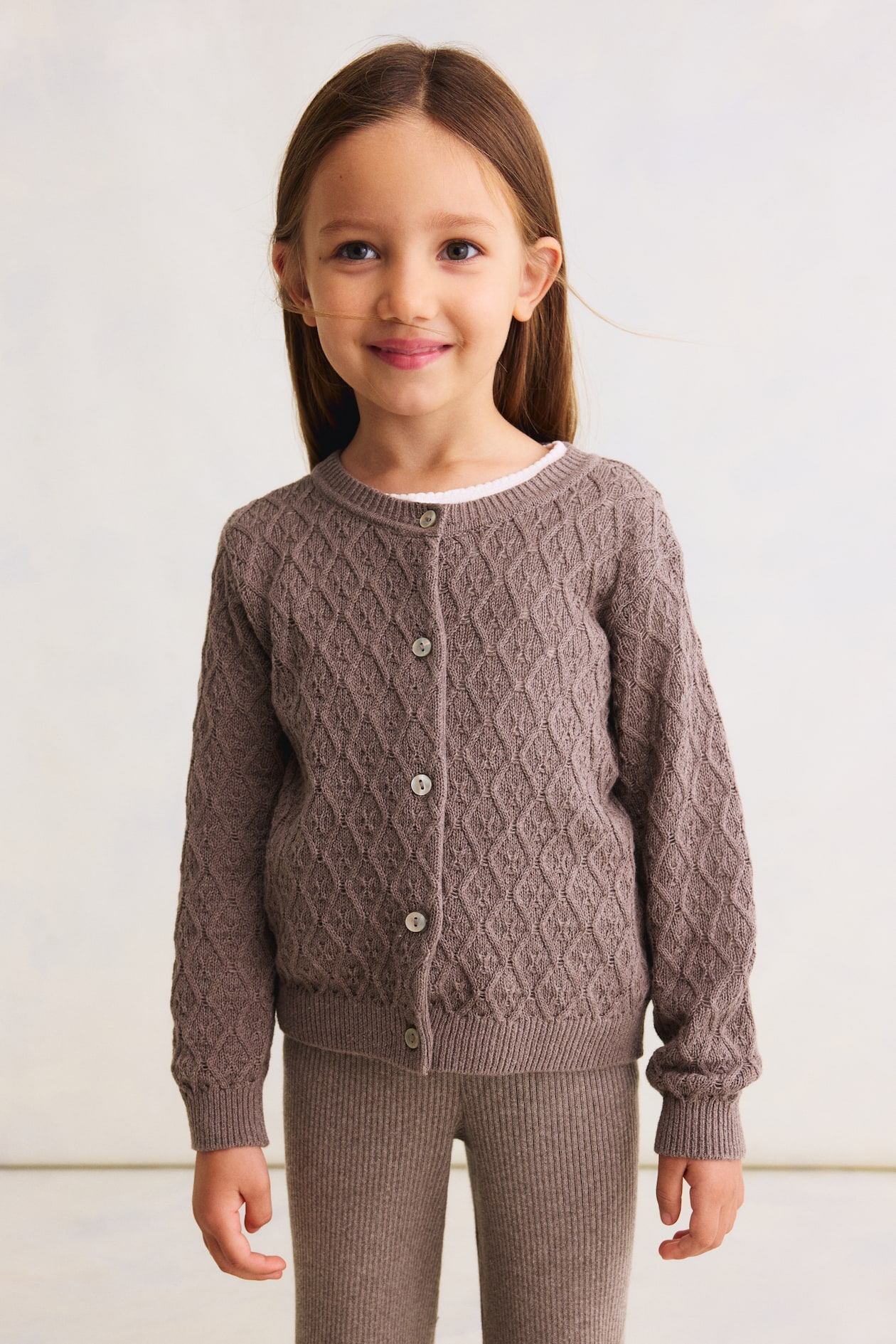 Brown Textured-Knit Cotton Cardigan for kids | H&M CA
