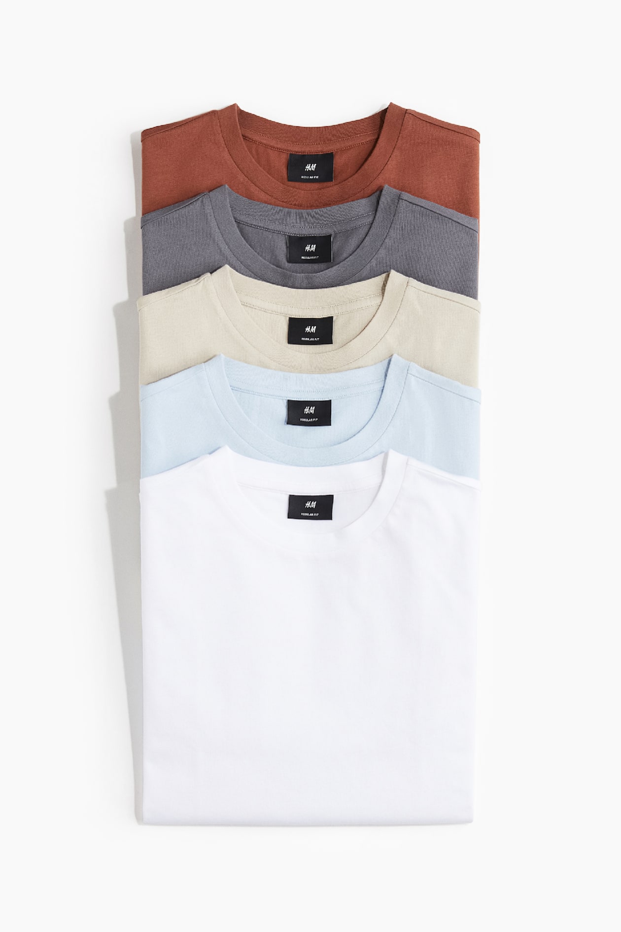 Set van 5 T-shirts - Regular Fit - Wit/lichtblauw/beige - HEREN | H&M NL
