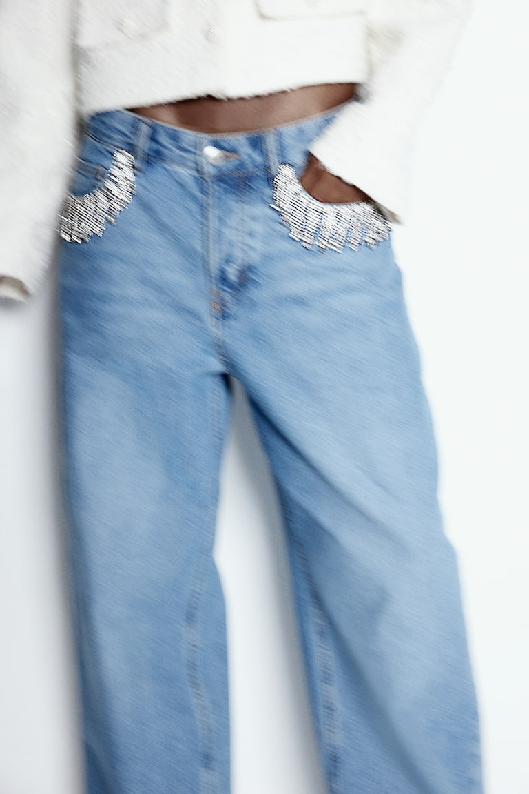 Wide rhinestone-decorated jeans - Light denim blue/Rhinestones - Ladies ...