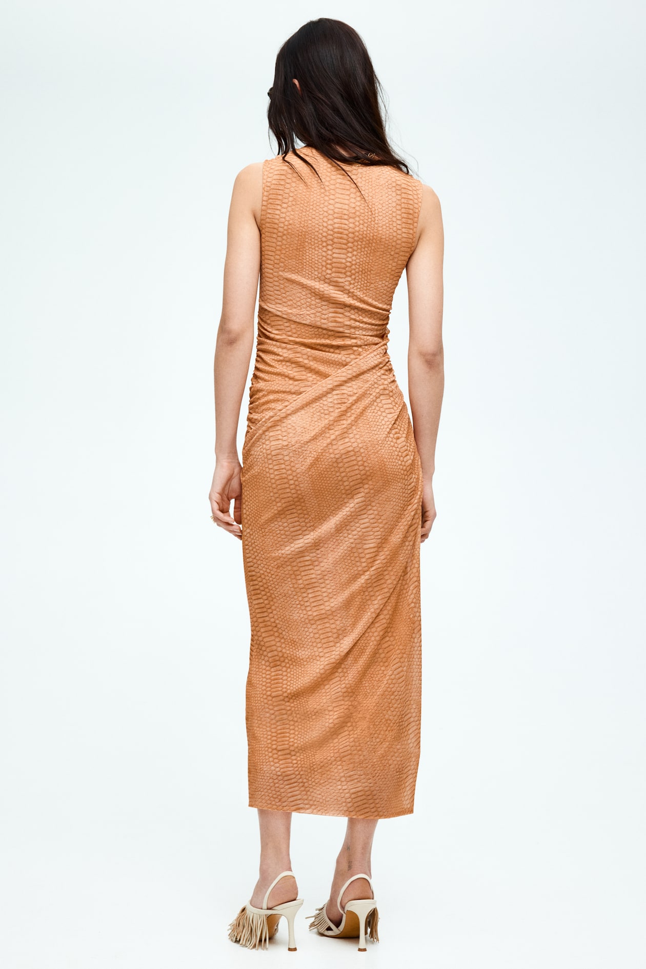Draped mesh dress - Beige/Snakeskin-patterned - Ladies | H&M GB