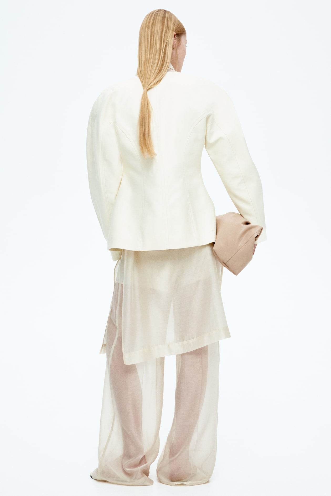 Collarless Twill Blazer - Cream - Ladies | H&M US