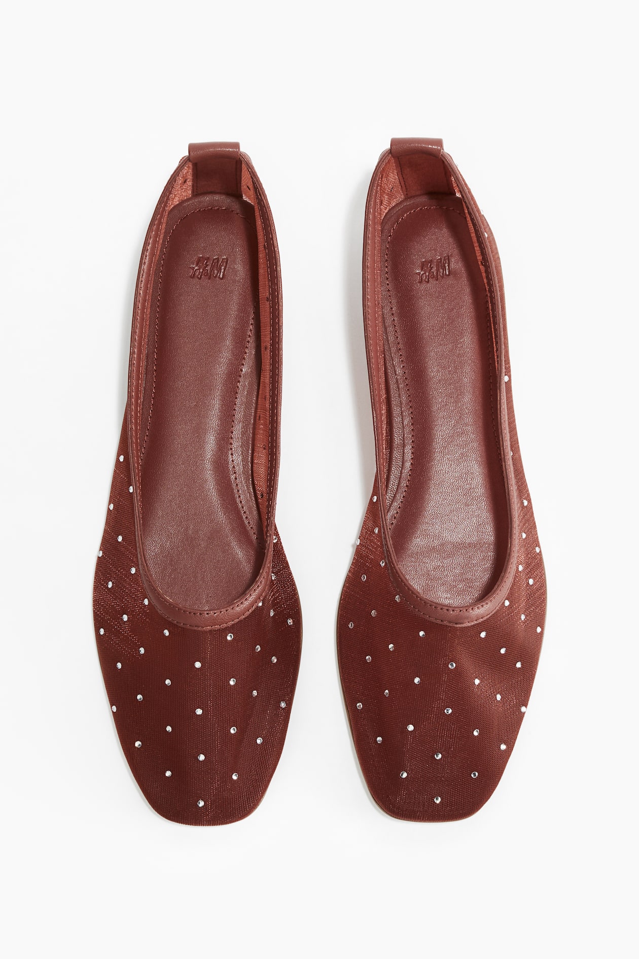 Rhinestone-Embellished Ballet Flats - Rust red - Ladies | H&M US